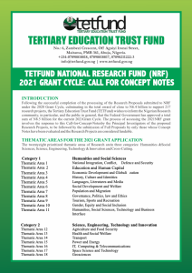 TETFUND NATIONAL RESEARCH FUND (NRF) 2021 GRANT CYCLE: CALL FOR CONCEPT ...
