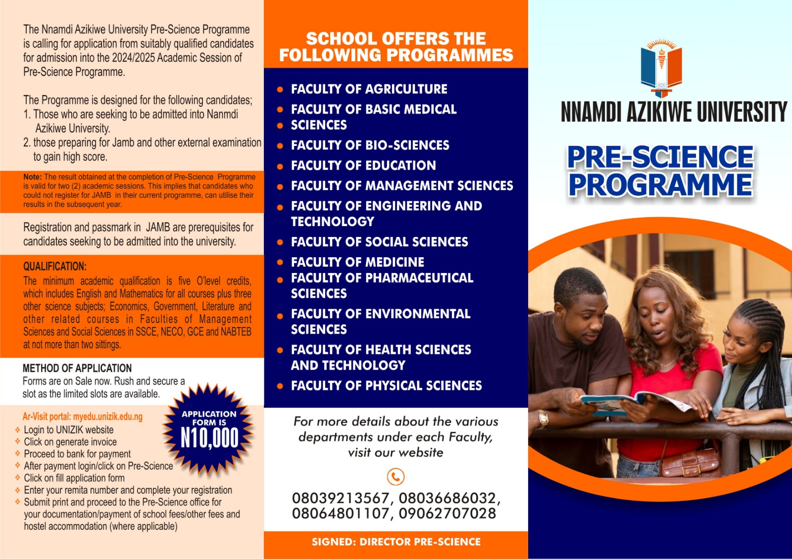 Pre-Science Form Still on Sale - Nnamdi Azikiwe University