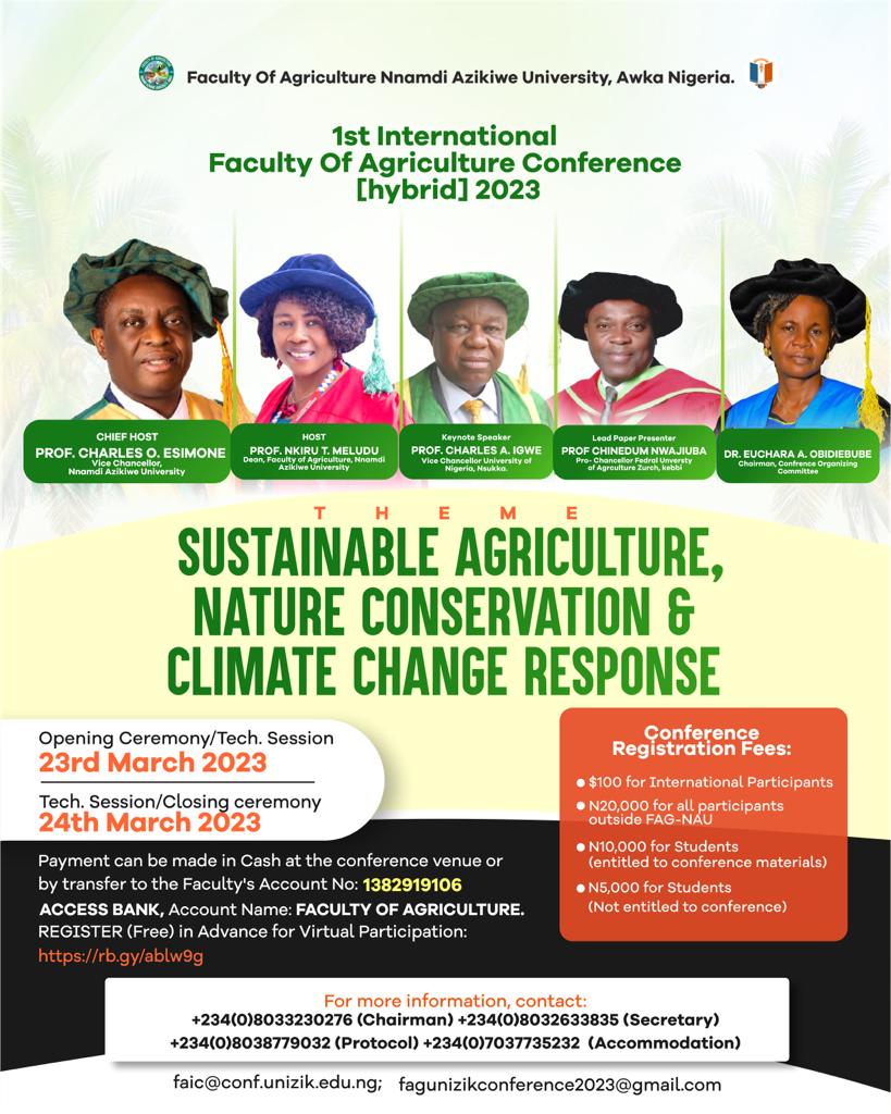 1ST FACULTY OF AGRICULTURE INTERNATIONAL CONFERENCE (HYBRID) 2023 ...
