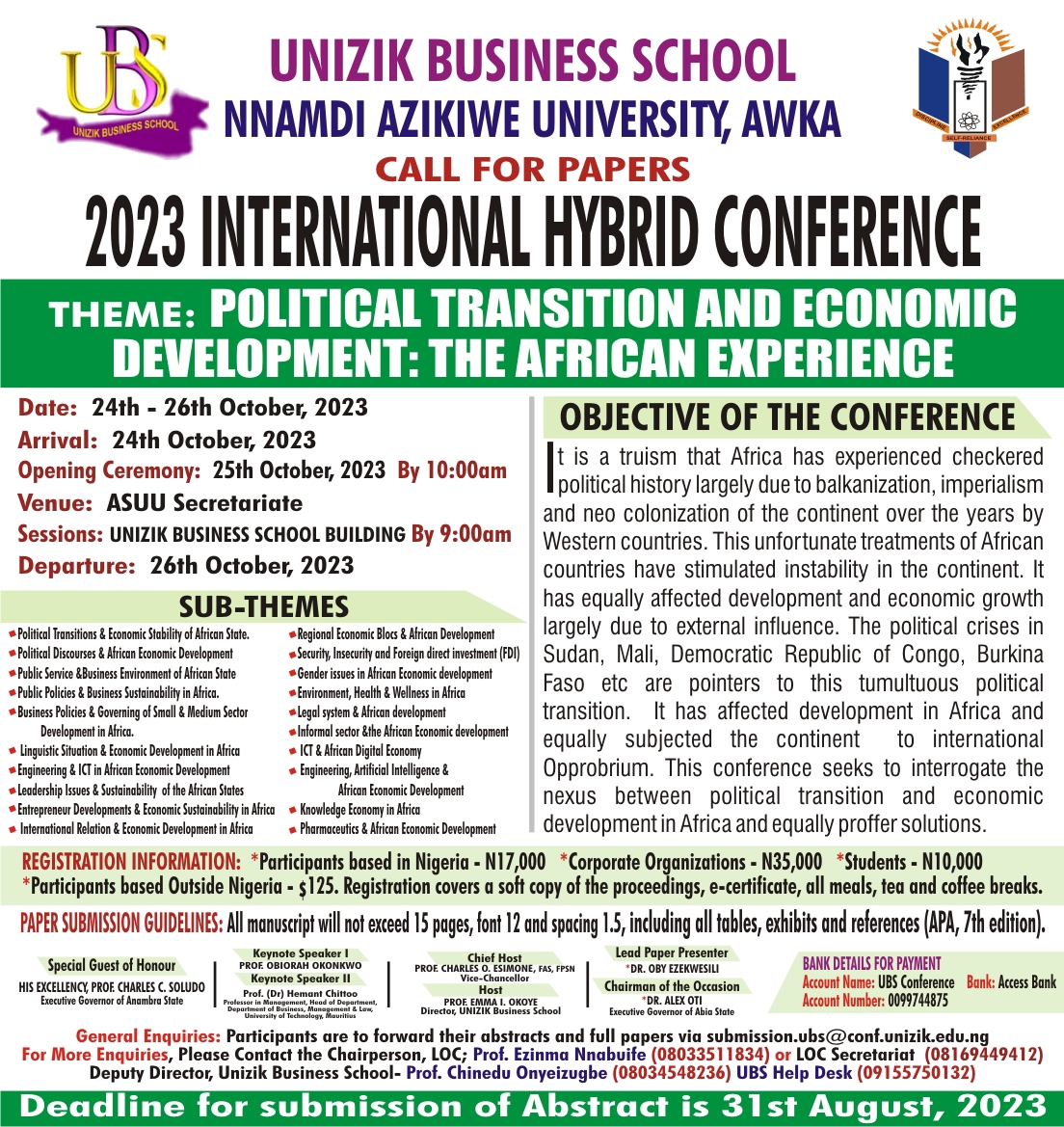 2023 UNIZIK BUSINESS SCHOOL (UBS) HYBRID INTERNATIONAL CONFERENCE ...