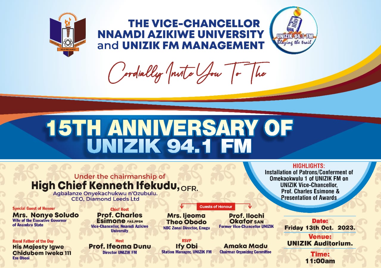 UNIZIK 94.1fm Invites All to Her 15th Anniversary Celebration - Nnamdi ...