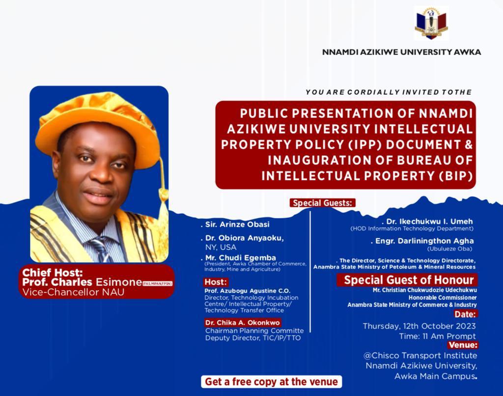 PUBLIC PRESENTATION OF UNIZIK INTELLECTUAL PROPERTY POLICY (IPP ...