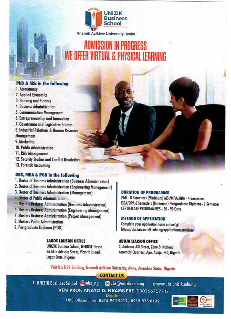 Admission Into UNIZIK Business School - Nnamdi Azikiwe University