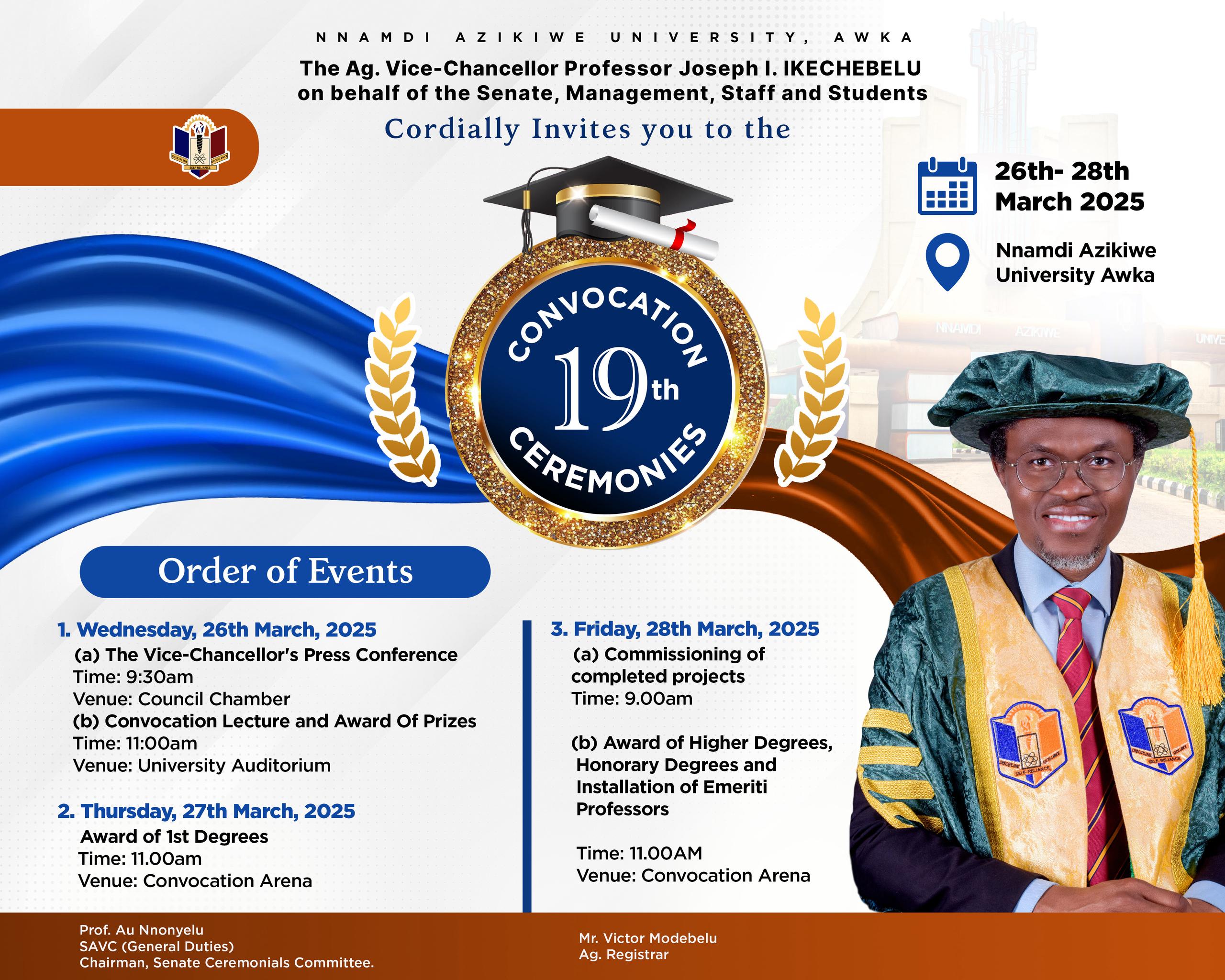 Invitation For The 19th Convocation Ceremonies - Nnamdi Azikiwe University