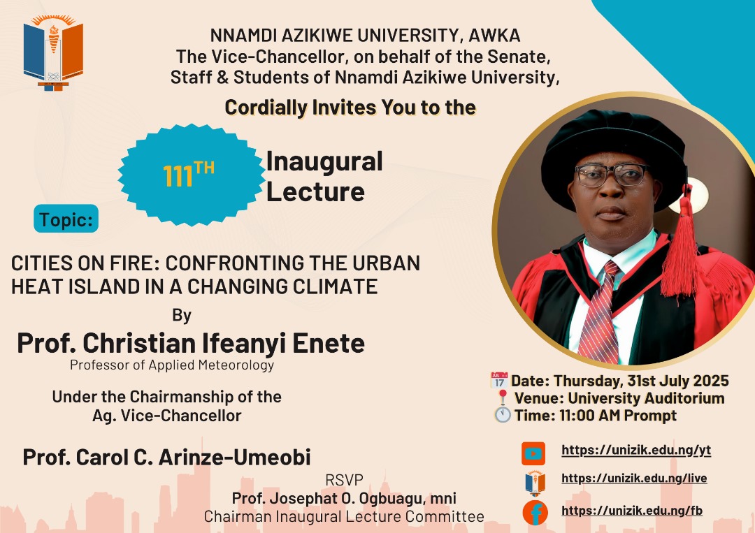 111th Inaugural Lecture Series By Prof Christian Ifeanyi Enete - Nnamdi ...