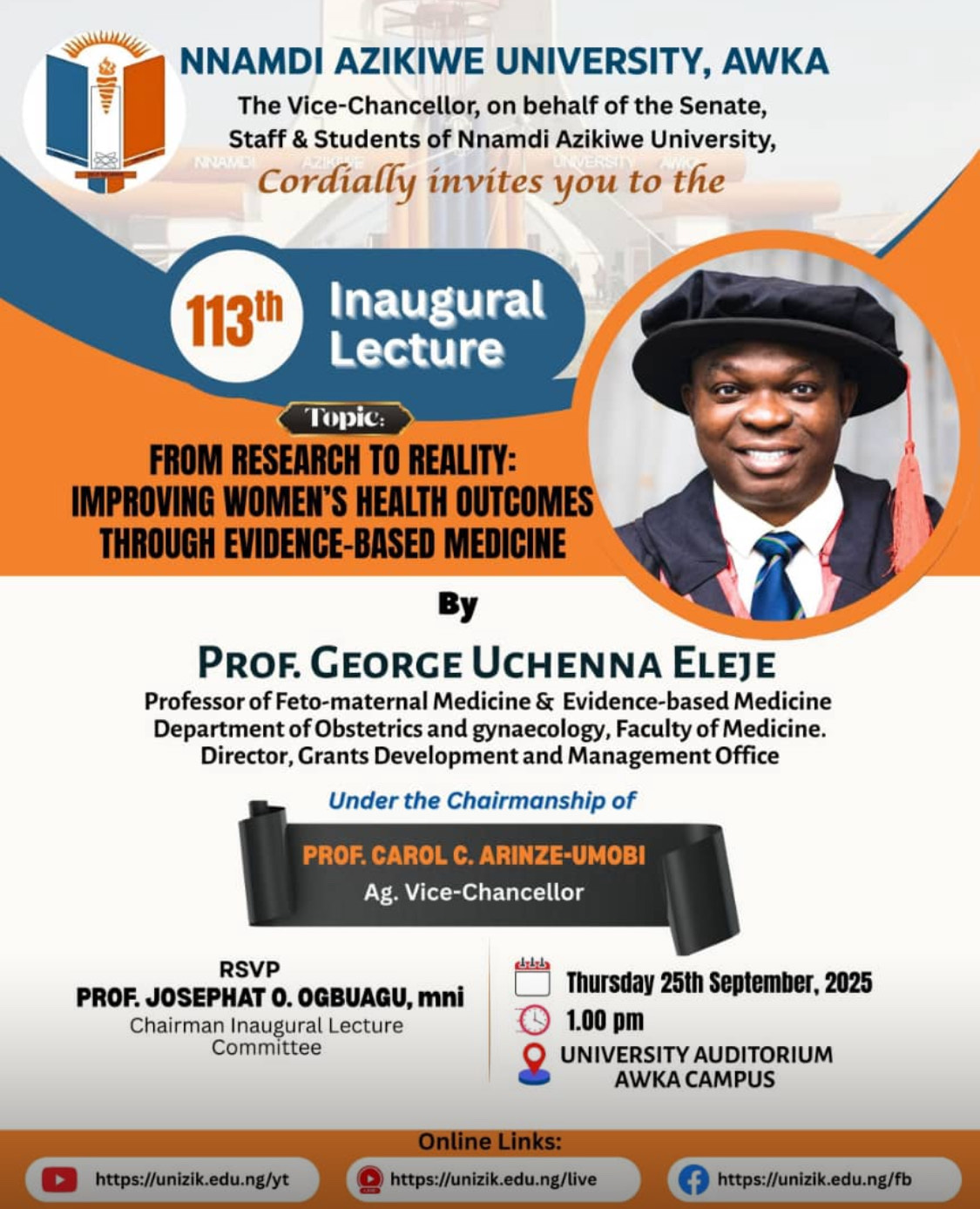 113th Inaugural Lecture Series by Prof. George Uchenna Eleje - Nnamdi ...